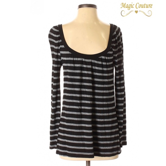 Splendid | Tops | Splendid Black Metallic Silver Striped Long Sleeve ...